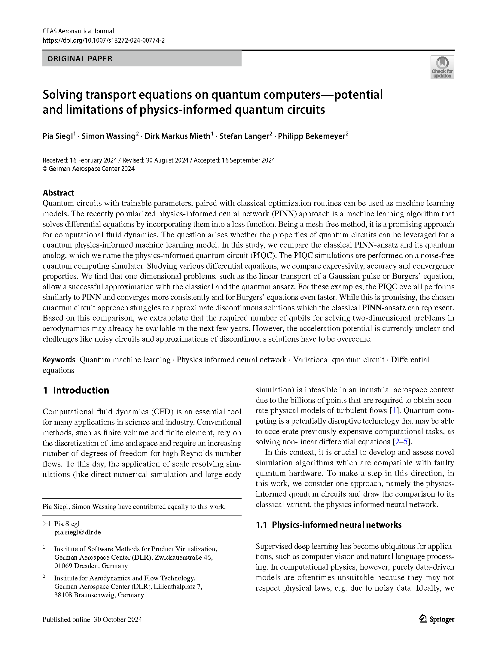 Paper: Solving transport equations on quantum computers—potential and ...